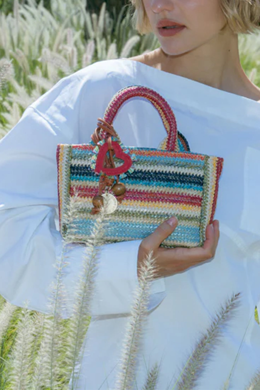 w MINI RAFFIA TOTE BAG "THE CHARMING" MULTICOLOR – Lemoni